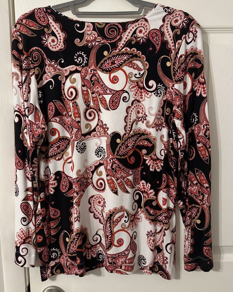Chico's Women's Fall Paisley Long Sleeve T-Shirt/Blouse Size 2 Large ...