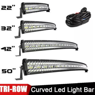 Curved 22" 32" 42" 50" Spot Flood Combo Tri-Row LED Light Bar Off Road ...