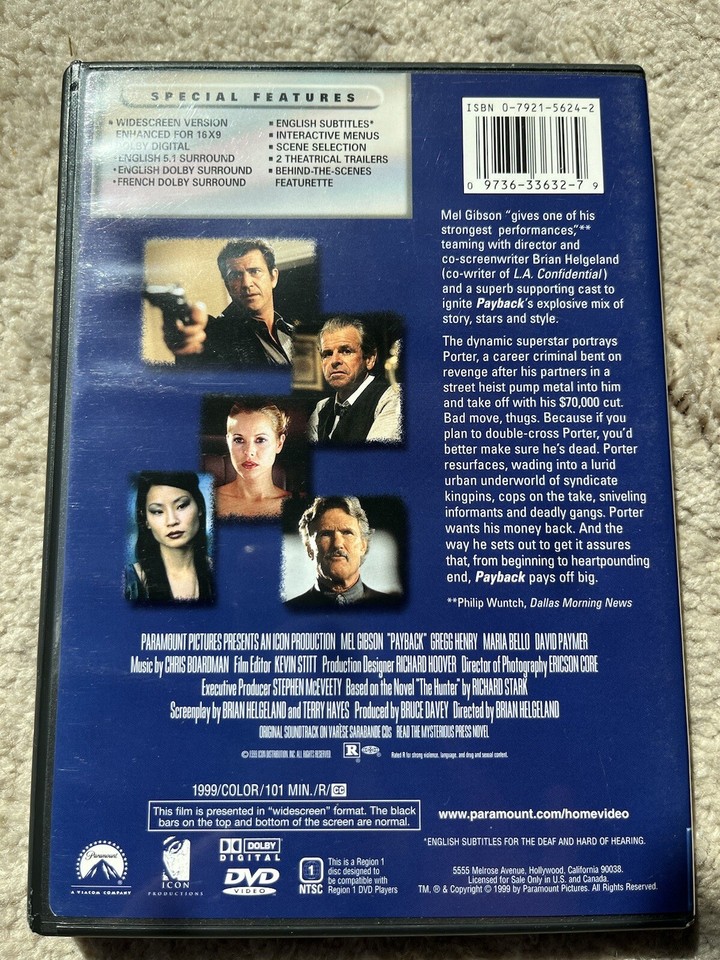 PAYBACK (DVD 1999) WS - MEL GIBSON - LIKE NEW W/INSERT - FAST FREE ...