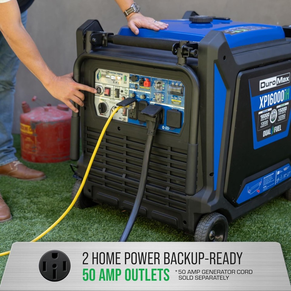 DuroMax 16,000-W Portable Dual Fuel Inverter Generator, Remote Start ...