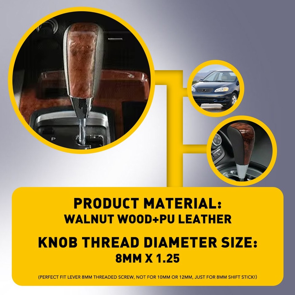 For Toyota Lexus Black Leather Walnut Wood Gear Shift Knob Stick ...