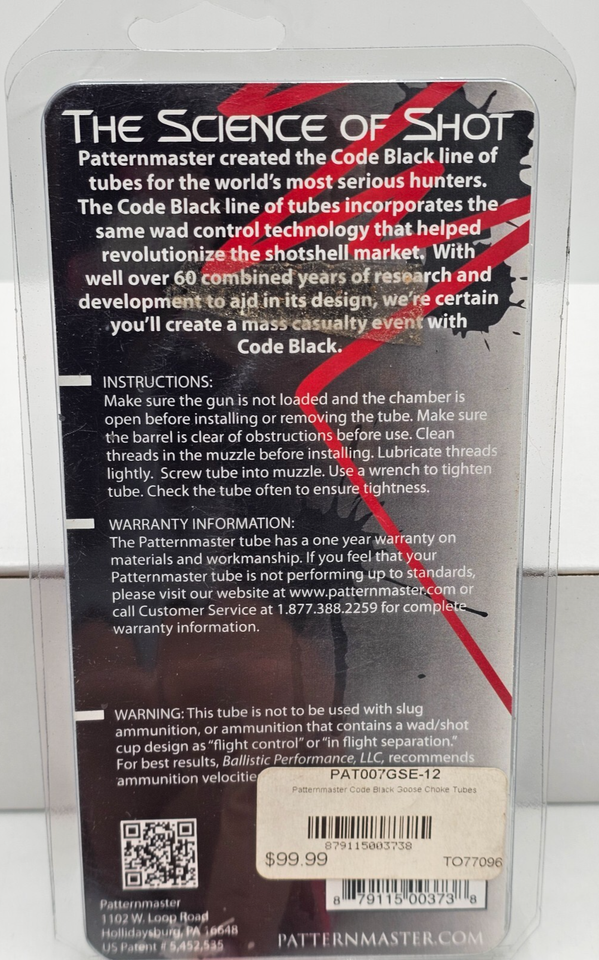 Patternmaster Code Black Goose Choke Tube 12ga Benelli Crio/Beretta ...