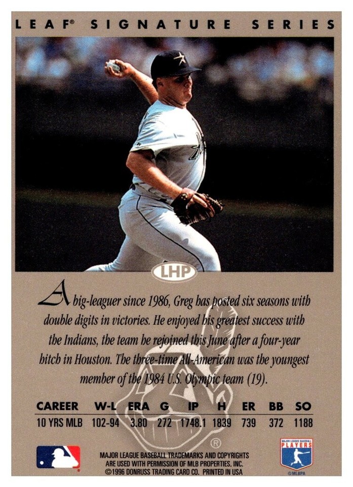 1996 Leaf Signature Autographs Silver #NNO Greg Swindell */1000 054-Q ...