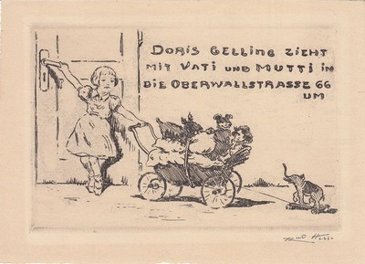 Trasloco Acquaforte Rudolf Hesse 1871-1944 Ragazza Elefante Giocattolo ...