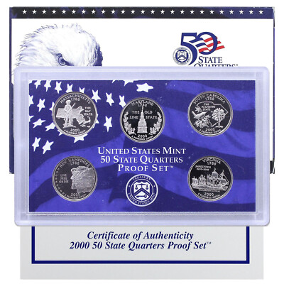 2000 S Proof State Quarter Set Gem DCam Original Box & COA 5 Coins CN ...