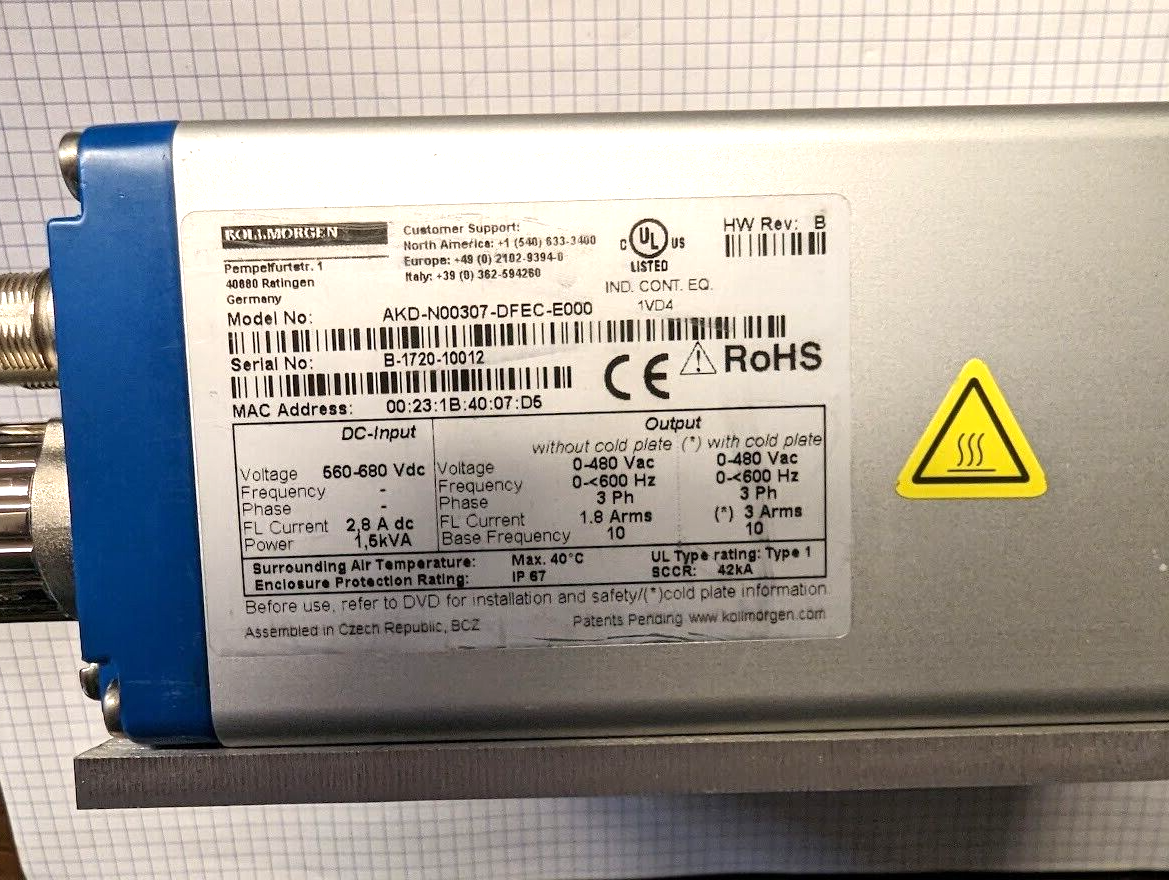 60 DAY Kollmorgen AKD-N00307-DFEC-E000 BRUSHLESS SERVO DRIVE 1.5kVA | eBay