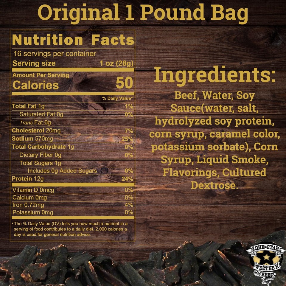 Lone Star Beef Jerky 1lb – Original Hickory Smoked, High Protein Snack ...
