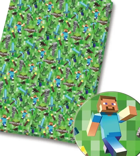 Minecraft Game blocks character polycotton Fabric Half Yard (18” x 55 ...