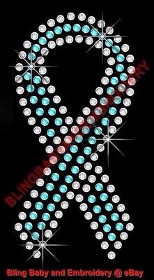 6 Rhinestone Iron On Heat Press Transfers Cancer Society Ovarian Ribbon ...