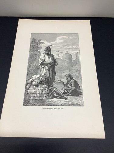 Antique Genuine Woodcut Print Indian Conjurer & Boy C.1885 History Of ...