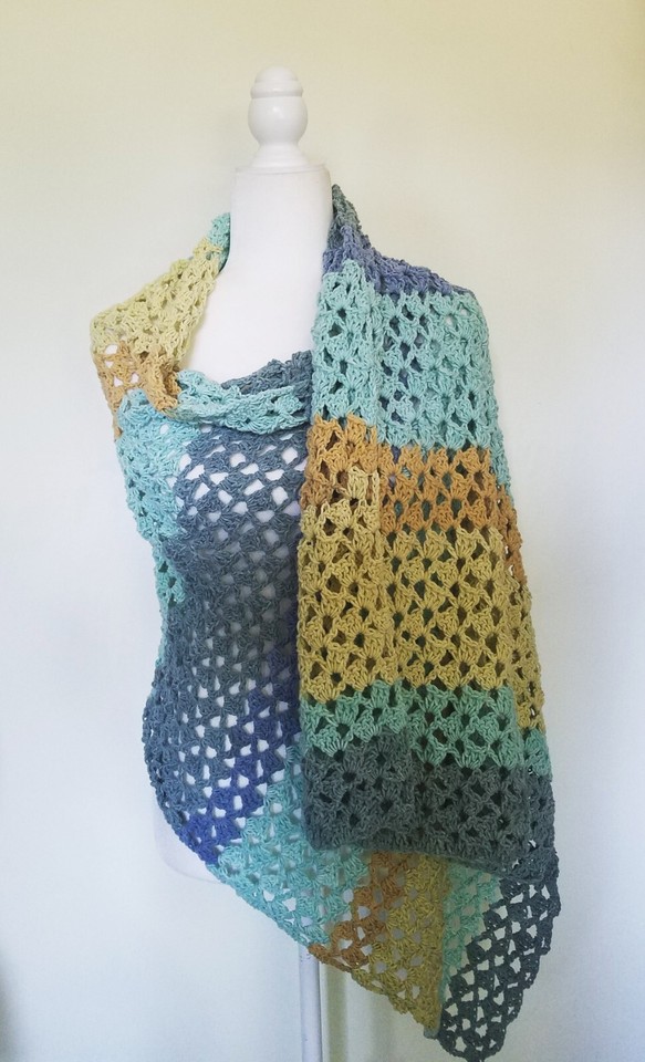 Shawl Wrap Spring Summer Weight Handcrafted yellow blue aqua New Cotton ...