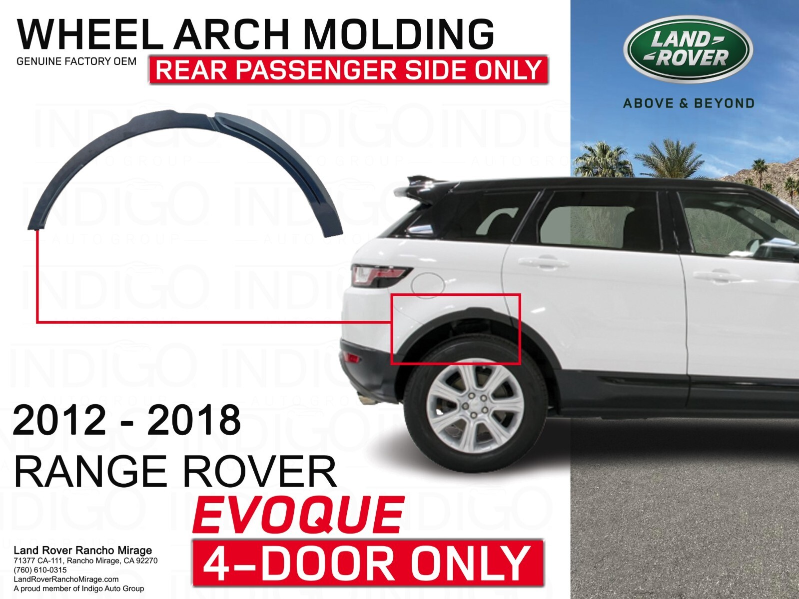2012-2018 RANGE ROVER EVOQUE 4-DOOR -RIGHT REAR- Wheel Opening Molding ...