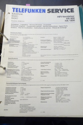 Servizio Manuale di Istruzioni per Telefunken Ha 800, Ha 1800, Original ...