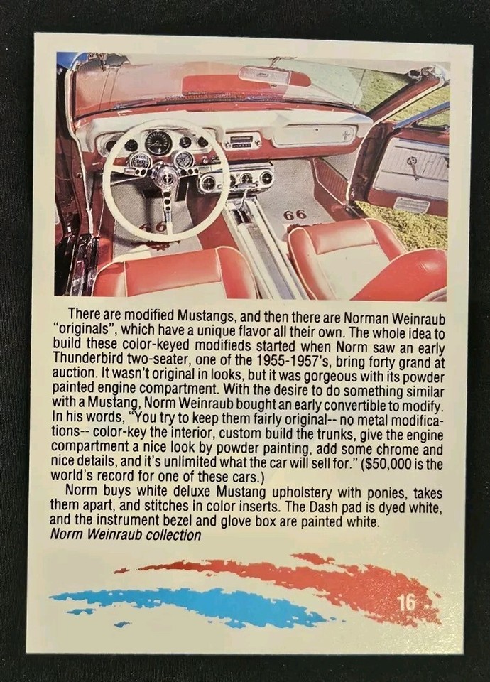 CARROLL SHELBY MUSTANG CARDS SERIES 1 - '65 MODIFIED CONV. CARD #16 | eBay