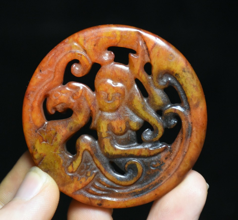 5.5CM China Hongshan Culture Old Jade Person People Phoenix Amulet ...