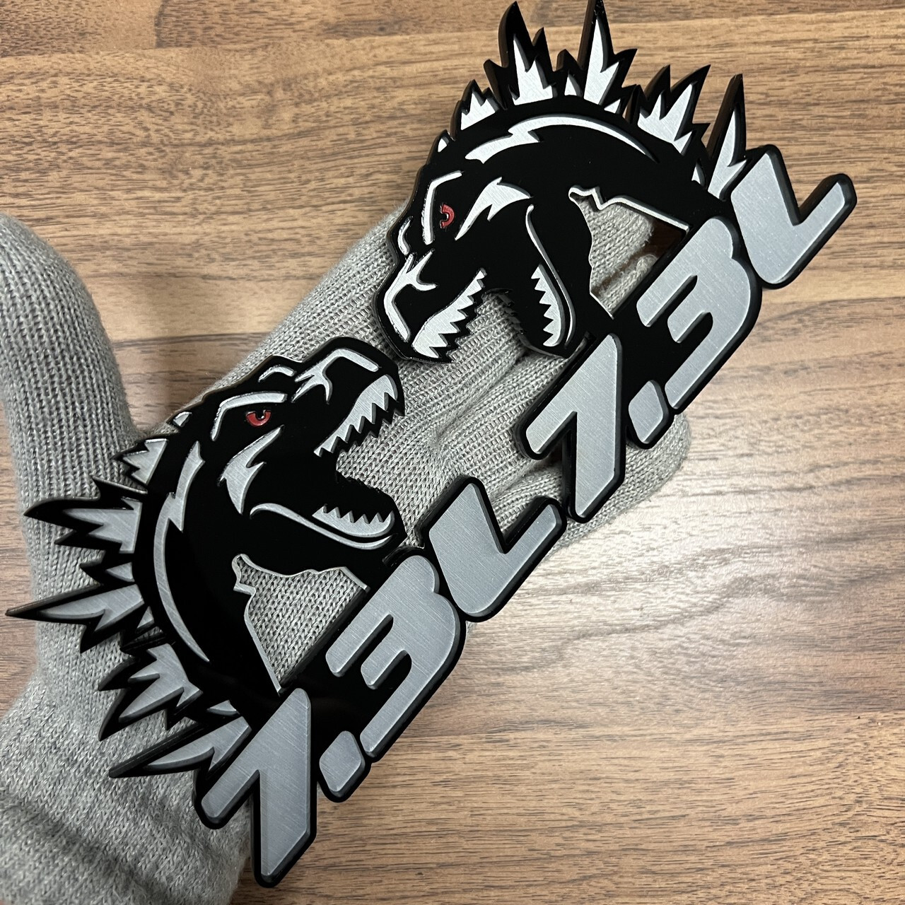 For Godzilla Badges Emblem Raging Brushed Silver 7.3 Red Eye, 2 Badges ...