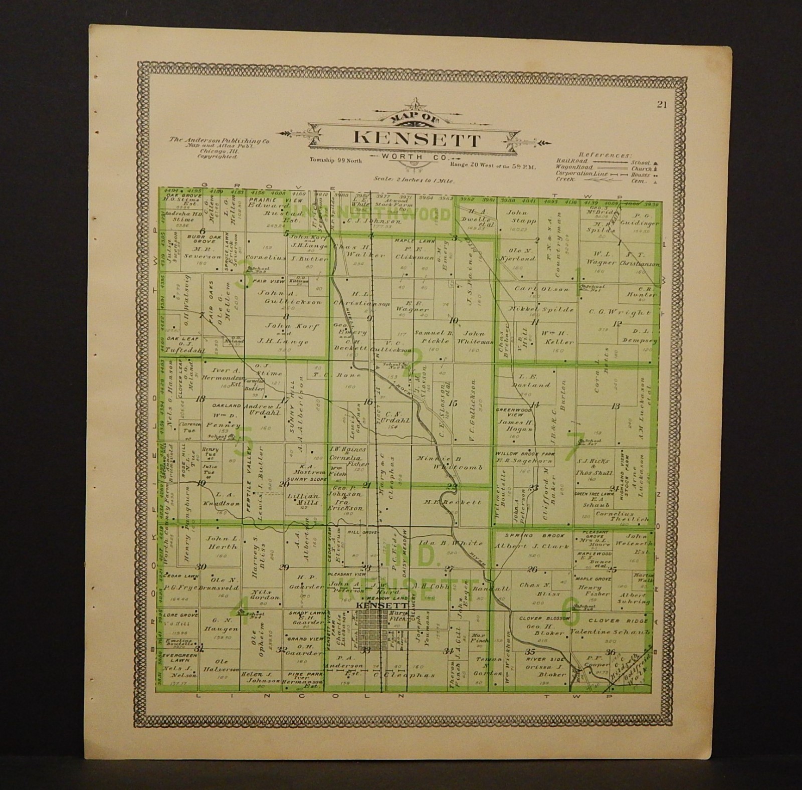 Iowa Worth County Map Kensett Township 1913 L13#40 | eBay