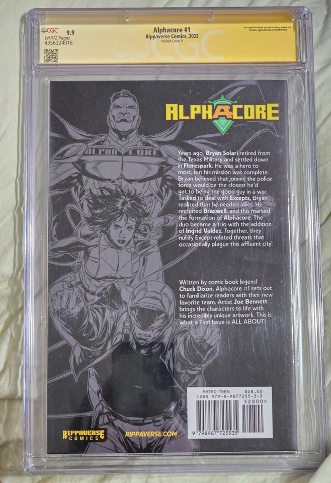 Alphacore #1 Cover B CGC 9.9 Mint - Signed by Chuck Dixon - Rippaverse ...
