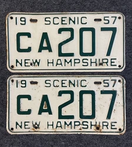 1957 New Hampshire License Plate Pair CA 207 NH 57 Set YOM Ford Maine ...