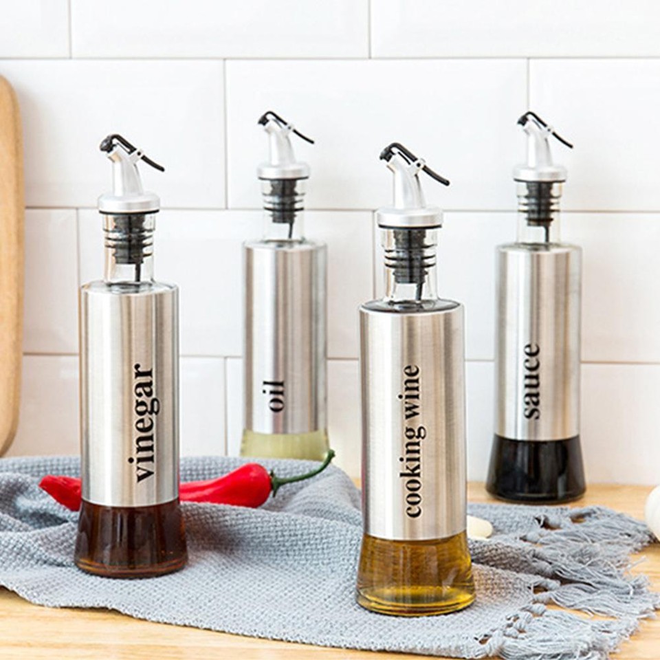 Oil Dispenser Spout Olive Vinegar Pourer Stainless Steel Kitchen Bottle ...