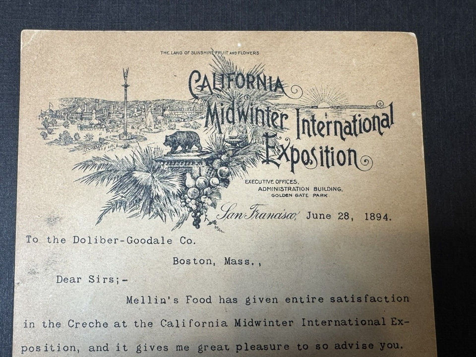 1894 California International Exposition Letter - Mellin's Food VTG ...