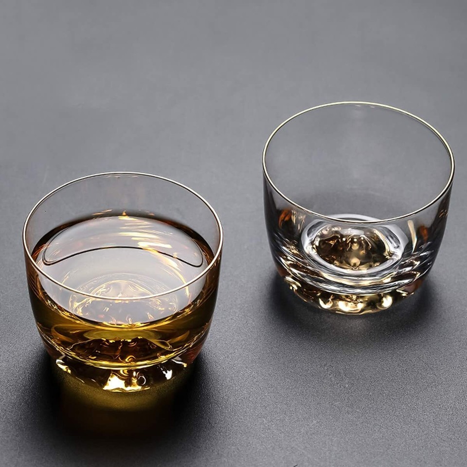 Kiriko Cold Sake Glass 80lm Set of 2 Golden Mountain Gold Rim Handmade ...