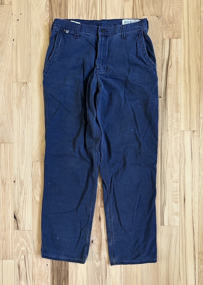 Carhartt FR Work Pants 32x34 FLAME RESISTANT Navy Blue Canvas 371-20 ...