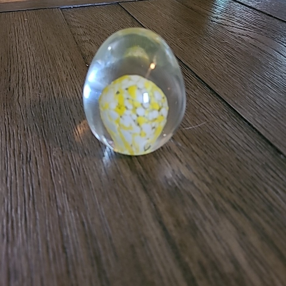 Art Glass Paperweight Yellow and White Egg inside Clear Egg Shape ...