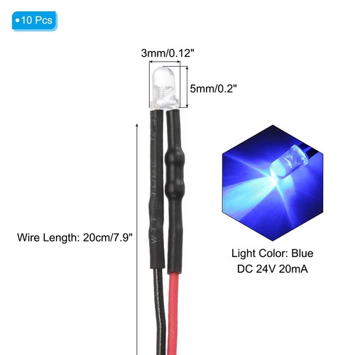 24V 3mm Pre Wired LED Diode Lights, 10Pcs 7.9" Light Emitting Diodes ...