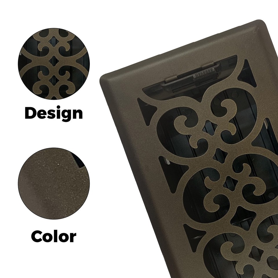 4" x 10" Victorian Design Floor Register in Metallic Bronze Finish ...