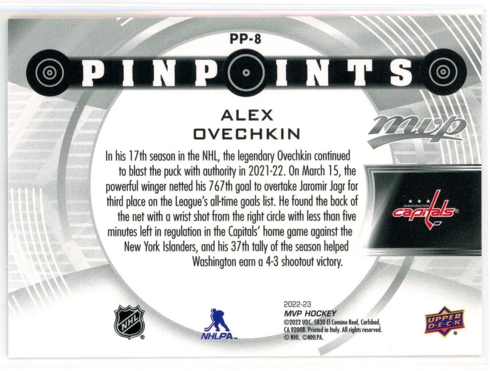 2022-23 Upper Deck MVP Pinpoints PP-8 Alex Ovechkin Washington Capitals | eBay
