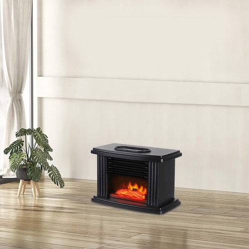 Small Electric Fireplace Standing Space Heater Stove 3D Flame Log ...