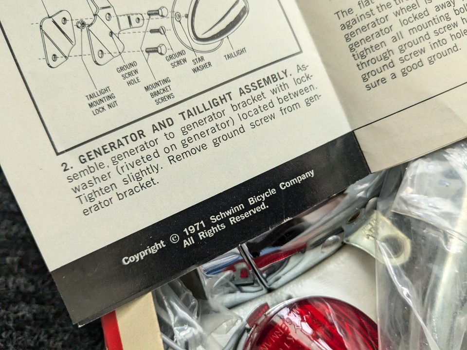 Vintage NOS Schwinn Deluxe Bicycle Generator Light Set 1971 Complete in ...