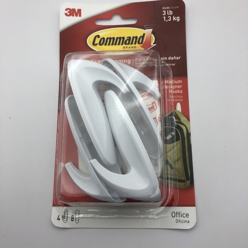 3M COMMAND MEDIUM DESIGNER HOOKS (4) & 8 STRIPS HOLDS 3 LB #17081 Ships ...