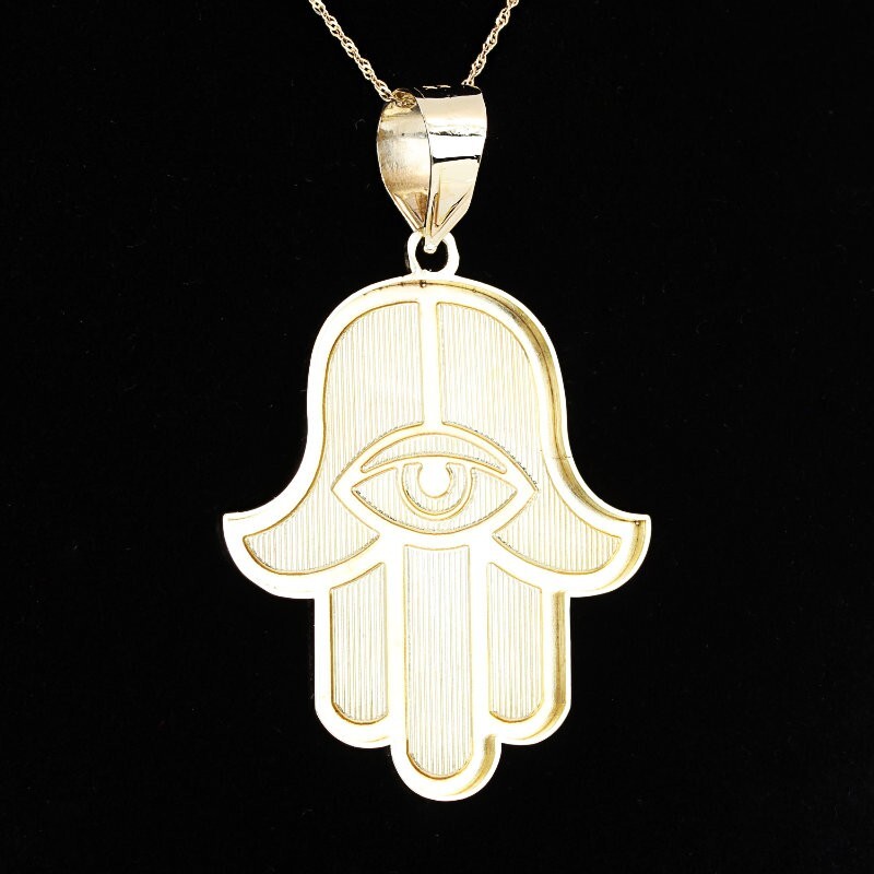 10k Yellow Gold Diamond-Cut Hamsa Protection Symbol Pendant | eBay