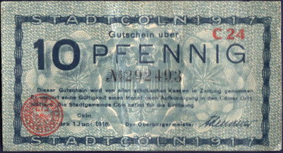 Germany - Cologne - Necessity Voucher 10 Pfennig 1917! | eBay