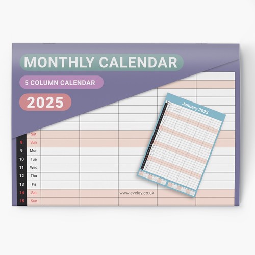 2025 Calendar 5 Columns Wall Monthly Planner Staff Rota Family ...