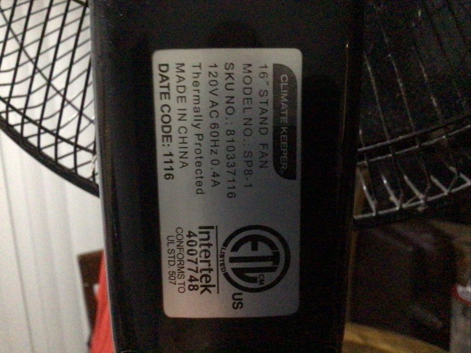 Climate Keeper 16 inch Oscillating Pedestal Fan SP8-1 - Not Powering Up ...