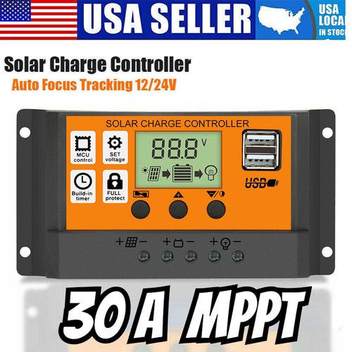 30A MTTP Solar Charge Controller Panel Battery LCD Regulator Dual USB ...