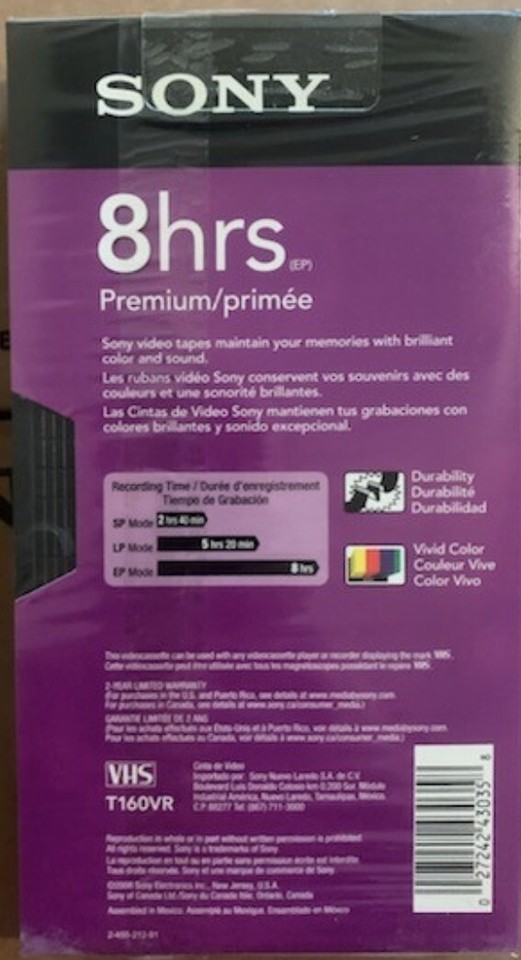 Sony T160 VHS Tape 6 Premium Grade 8hrs (EP) New Sealed High Durability | eBay