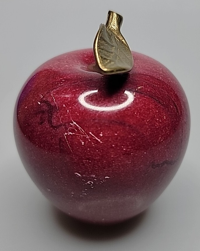Red Swirl Marble Apple Paperweight Realistic Life Size W/ Bronze Stem ...