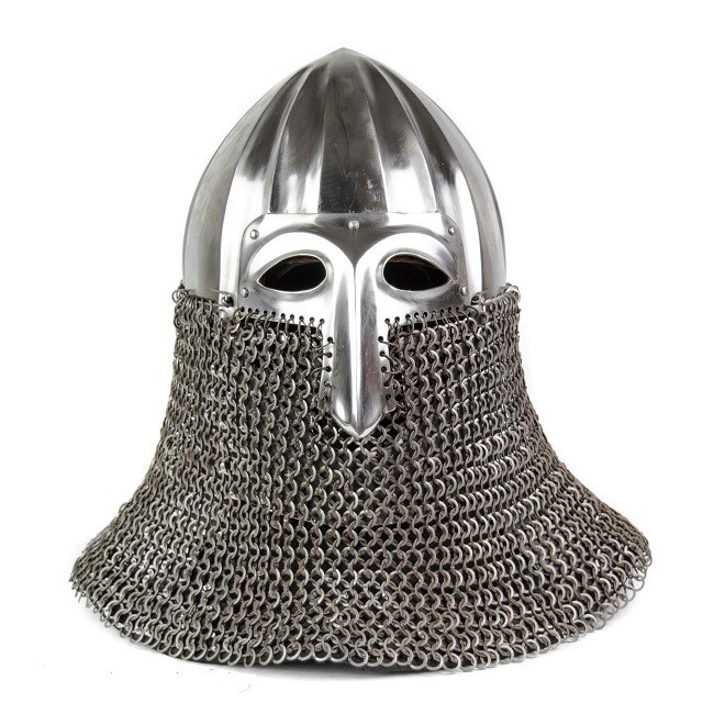 Medieval Full Face Mask Rus Helmet with chainmail riveted aventail ...