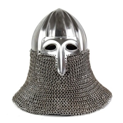 Medieval Full Face Mask Rus Helmet with chainmail riveted aventail ...