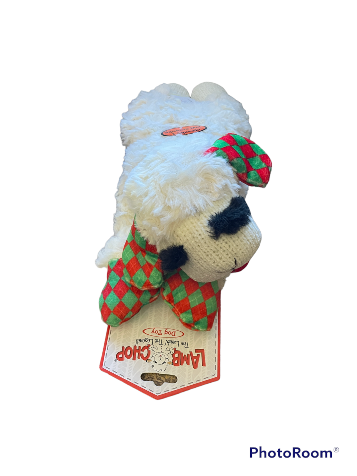 Multipet Holiday Christmas Checked Lambchop 10" Plush Lamb Chop Dog Toy ...