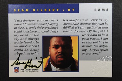 Sean Gilbert Los Angeles Rams 1992 NFL Pro Line Certified Autographed ...