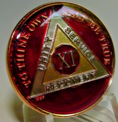 Red Alcoholics Anonymous 11 Year AA Medallion Coin Chip Token Sober | eBay