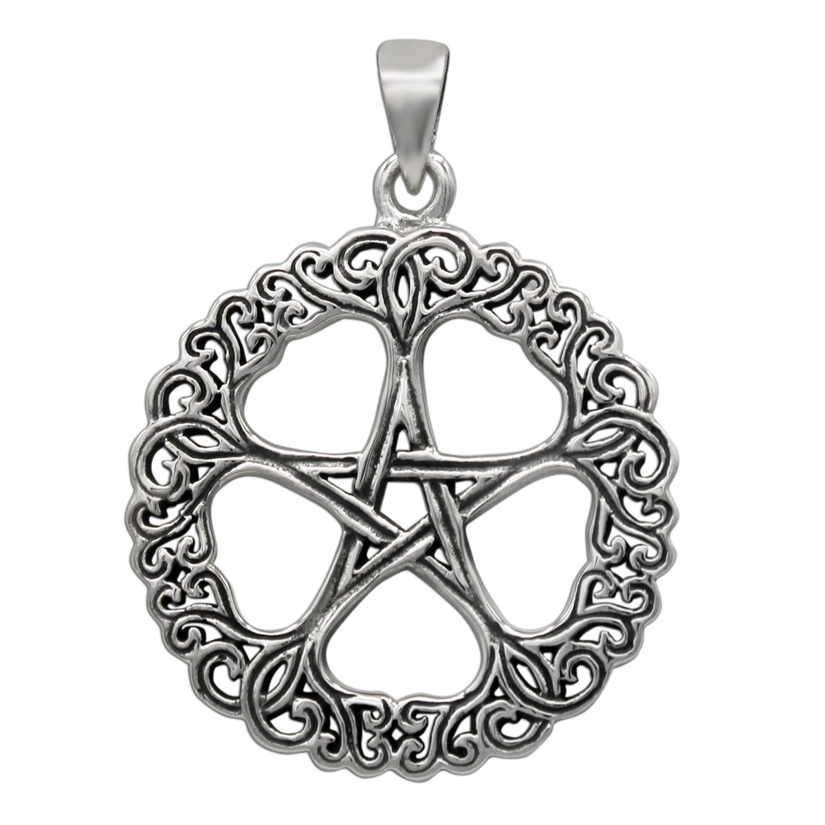 Sterling Silver Rose Pentacle Wiccan Pagan Pentagram Pendant by Dryad ...