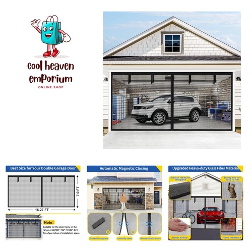 Double Garage Door Screen Kit, Magnetic Mesh Screen for Garage Opening ...