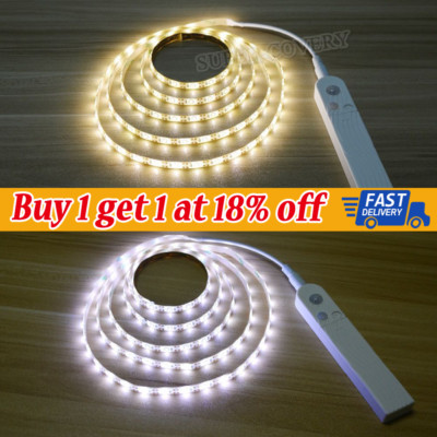 PIR Motion Sensor LED Strip Light Battery Powered Stairs Cabinet Closet ...