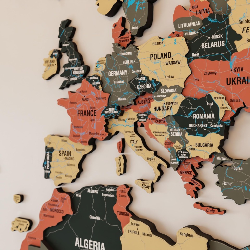 3D Wooden World Map Wall Art - Premium Multicolored World Travel Map ...